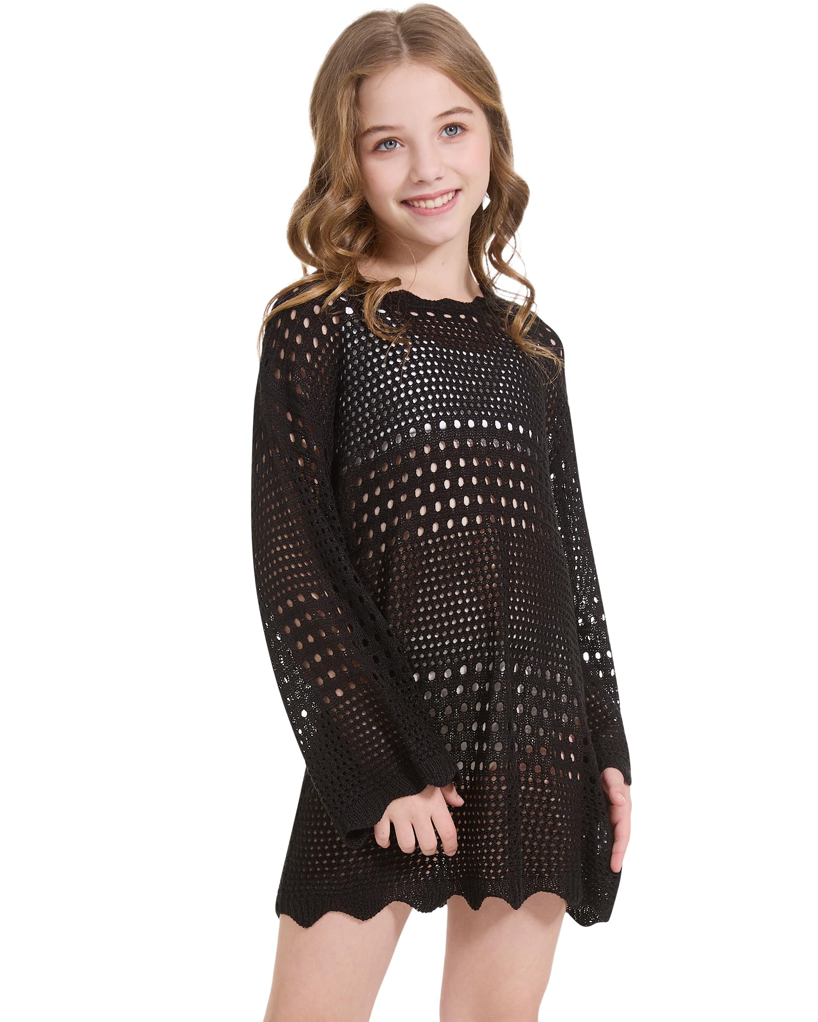 Snapklik.com : Girls Crochet Long Sleeve Swimwear Cover Up Summer Beach ...