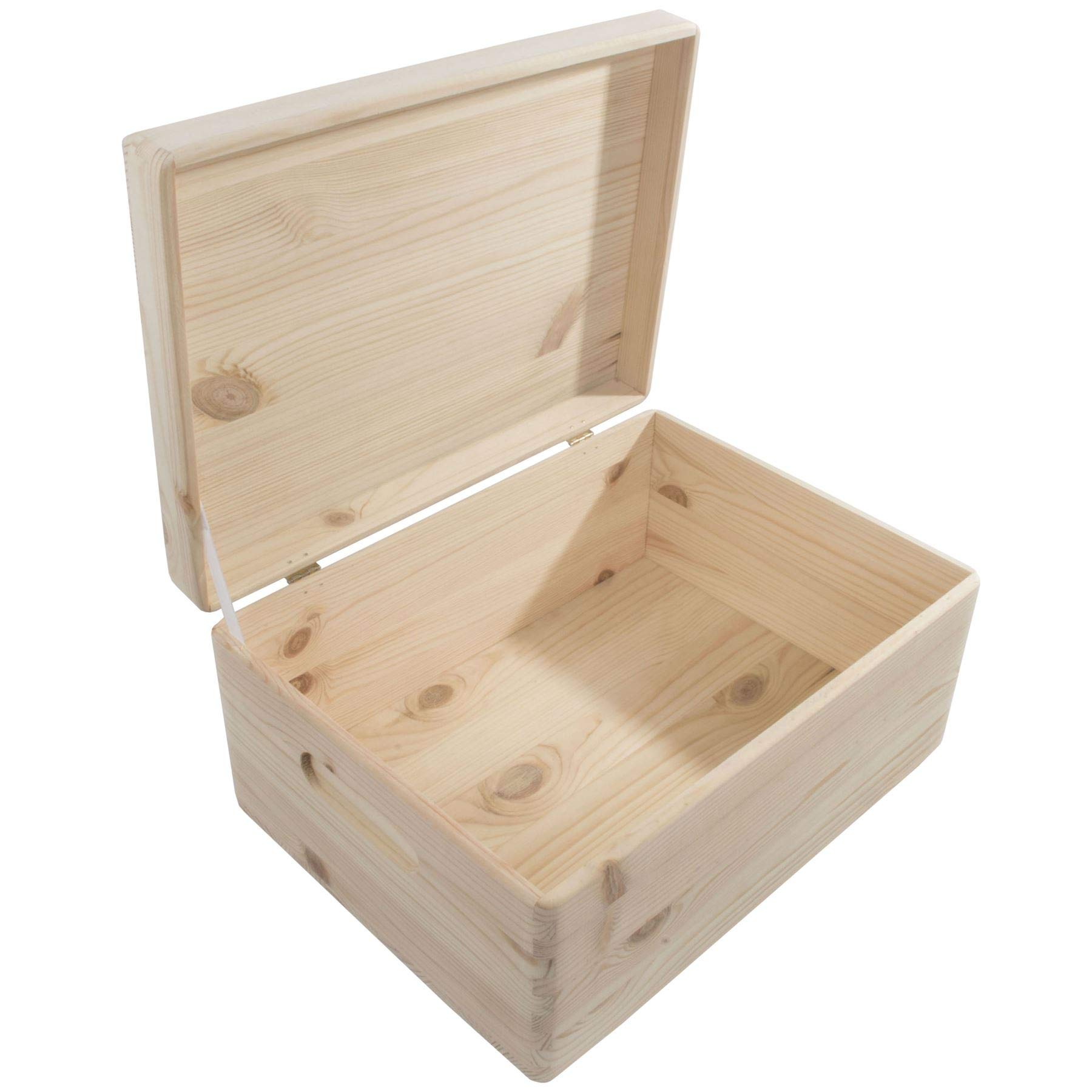 Wooden Chest Box with Lid & Etched Handles 33 x 25 x 15.5 cm | Rounded ...