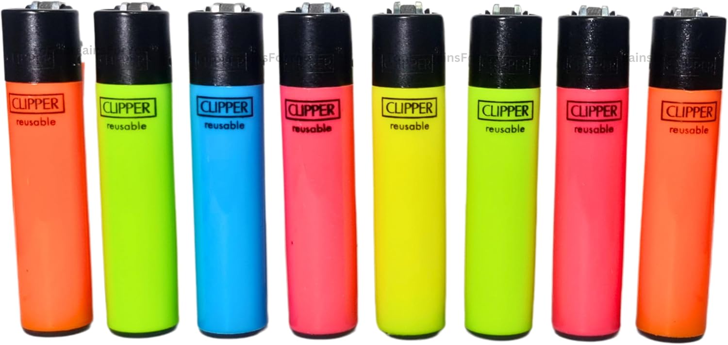 4 x Clipper Lighters Random Colours NEON Set Gas Refillable Rare ...
