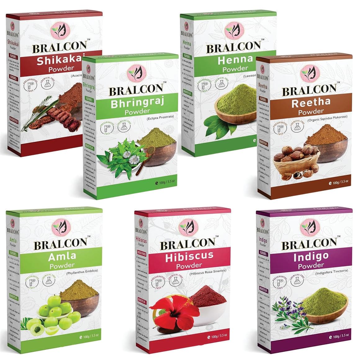 BRALCON Organic Amla Powder, Reetha Powder, Shikakai Powder, Bhringraj ...