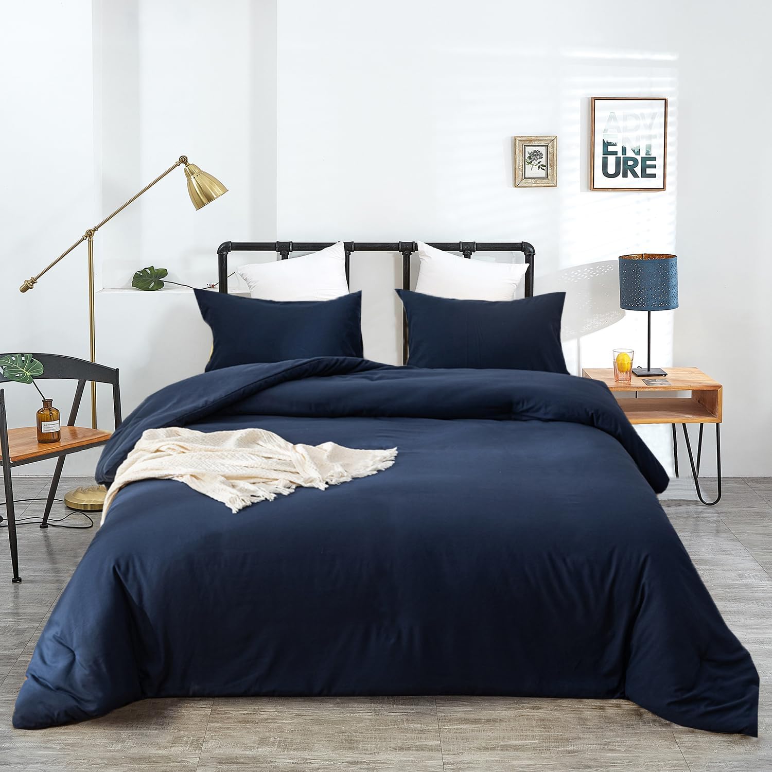 Amazon.com: Wellboo Navy Blue Comforter Sets California King Women Men ...