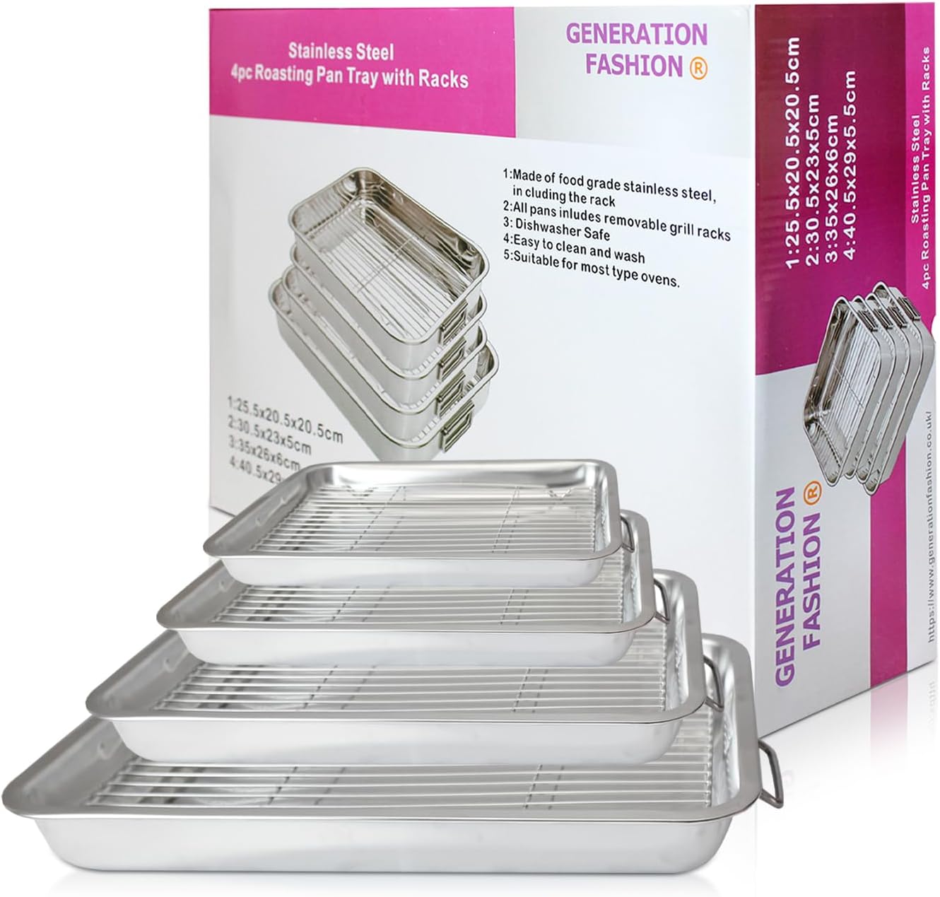 New with Gift Box 4 Pcs Professional Stainless Steel Roasting Trays ...