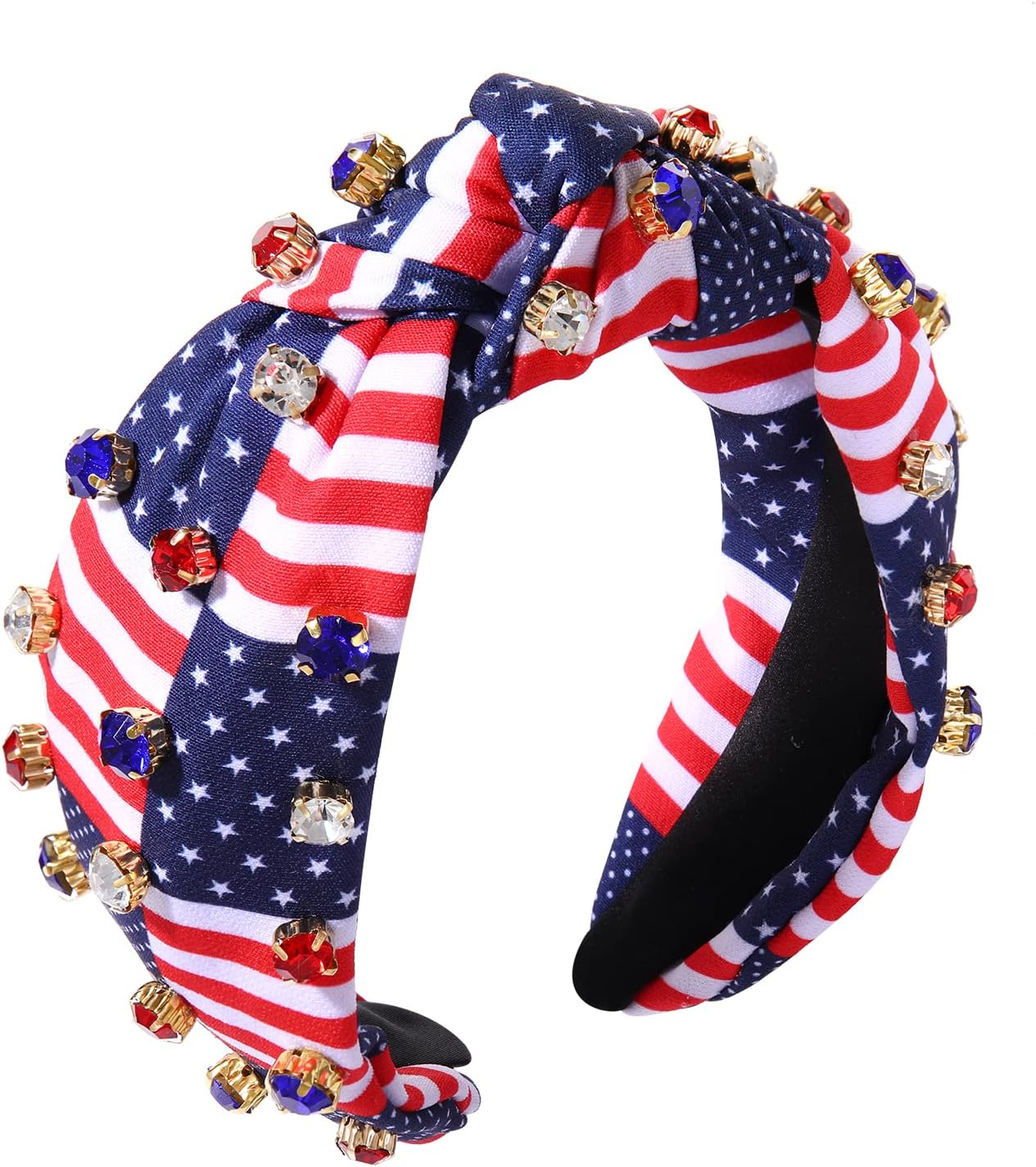 Amazon.com : Crystal Velvet Headband American Flag Cross Knotted Turban ...