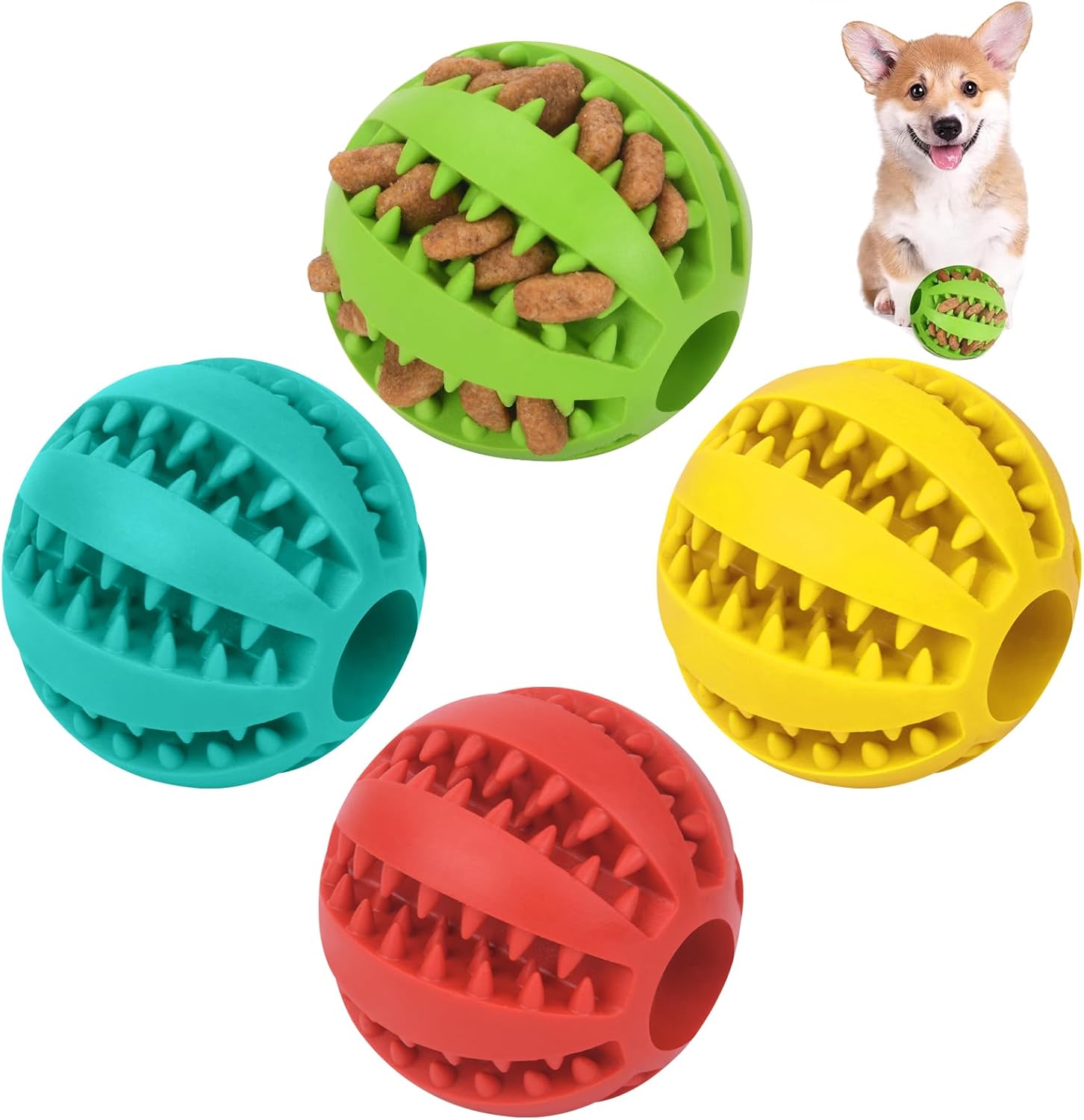 flintronic 4pcs Dog Toy Ball,Natural Rubber Doged Food Treat Balls with ...