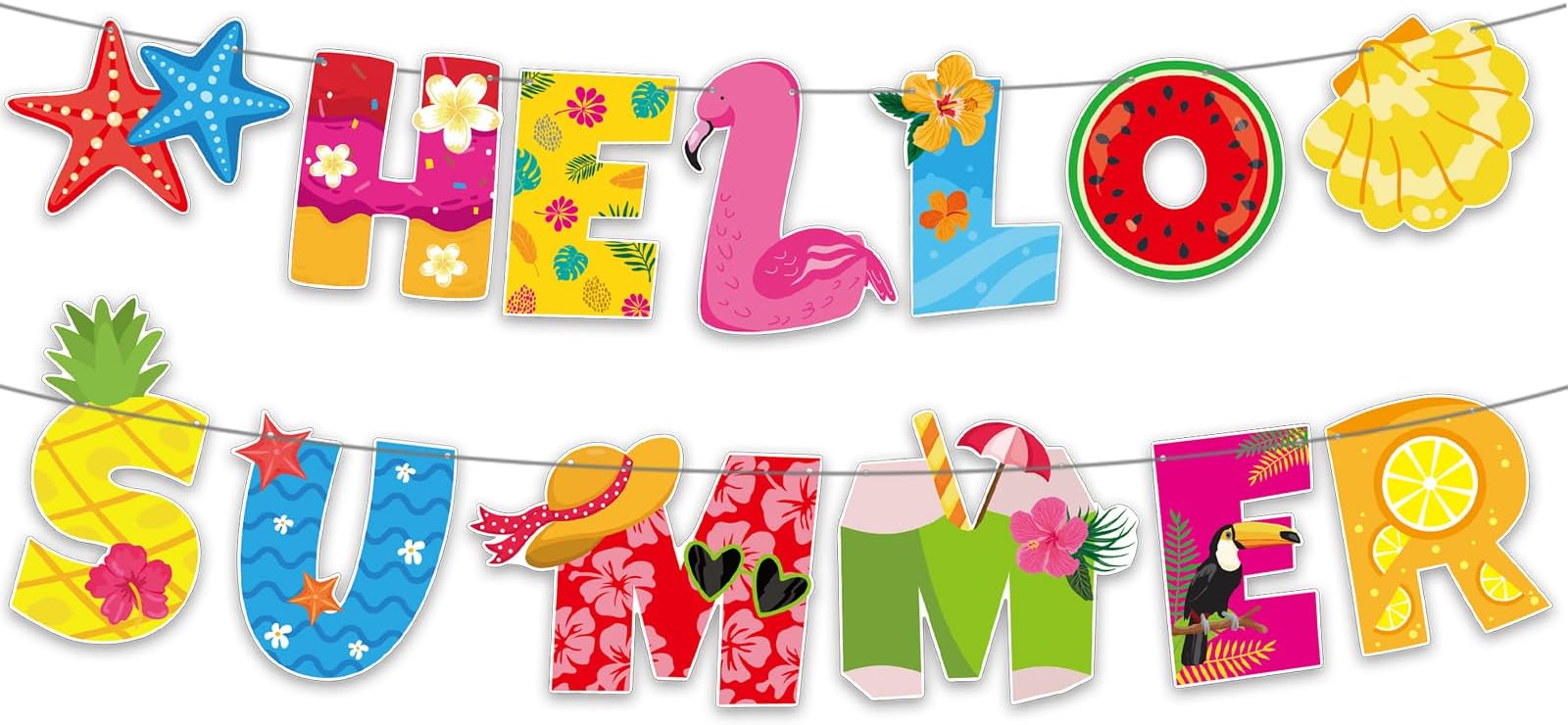 Amazon.com: PTFNY Hello Summer Banner Tropical Beach Pool Splash Bash ...