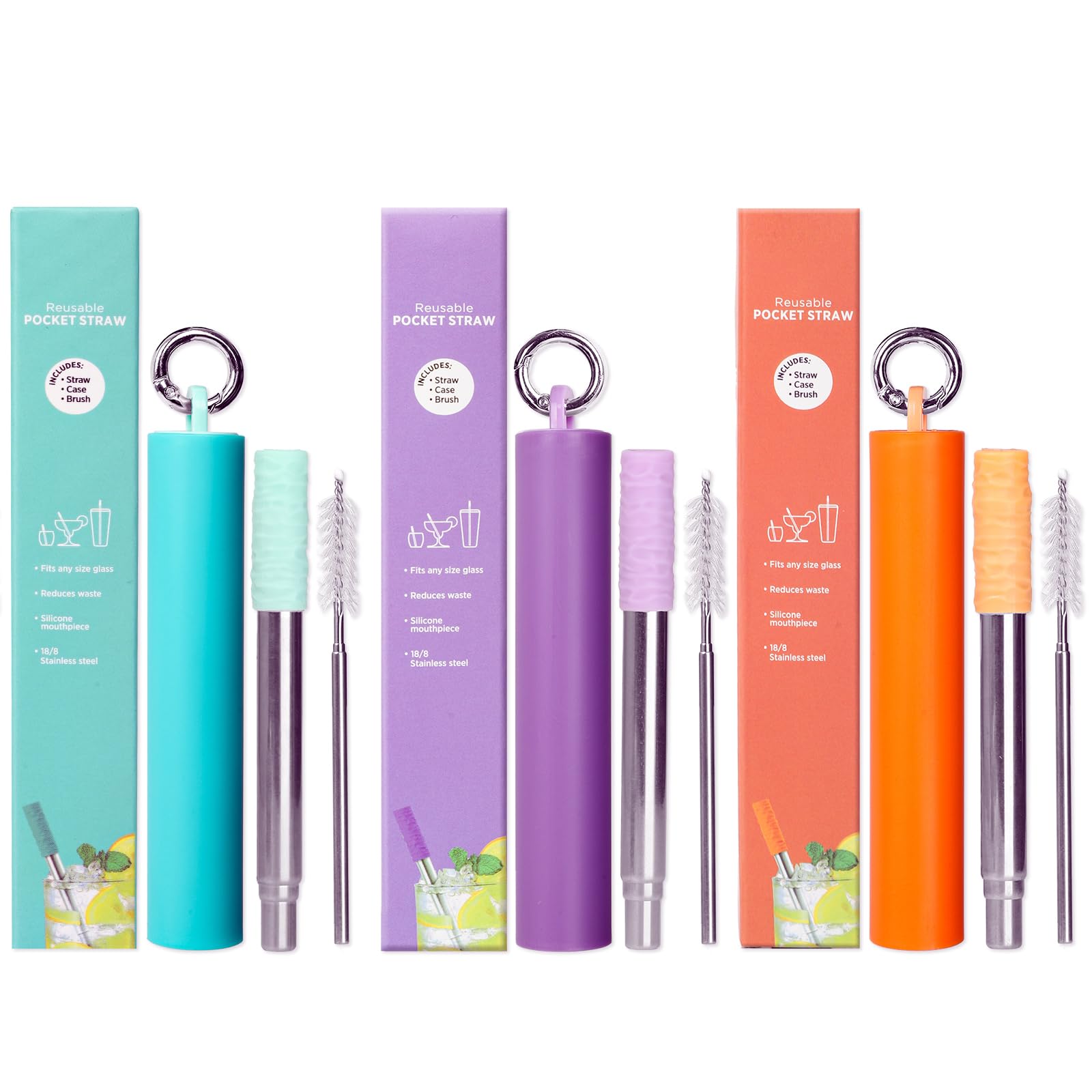 Amazon.com: Metal Reusable Straws, 3 Pack Collapsible Straw Travel ...