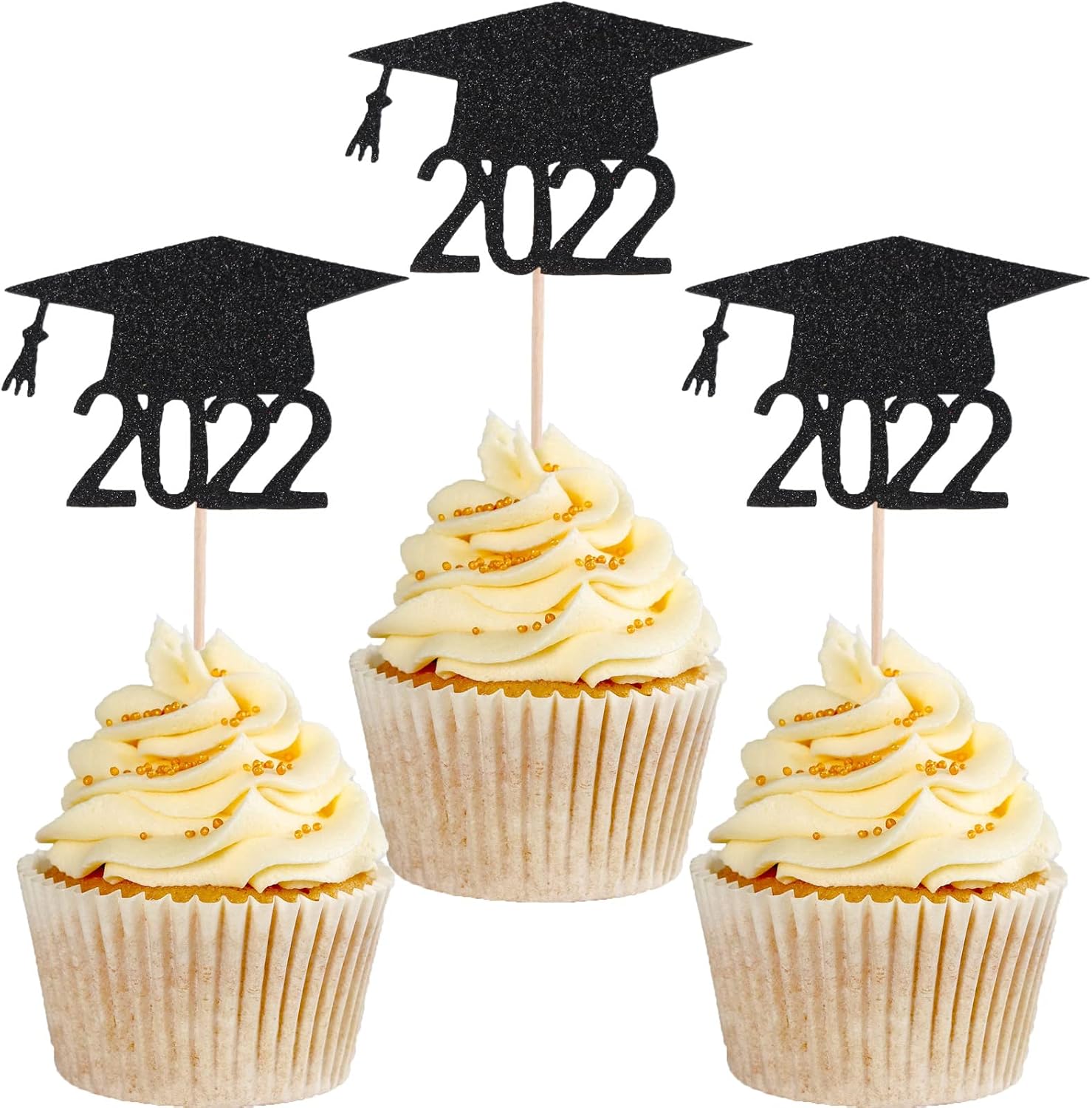 Amazon.com: 2022 Graduation Cupcake Toppers, Black Glitter Grad Cap ...