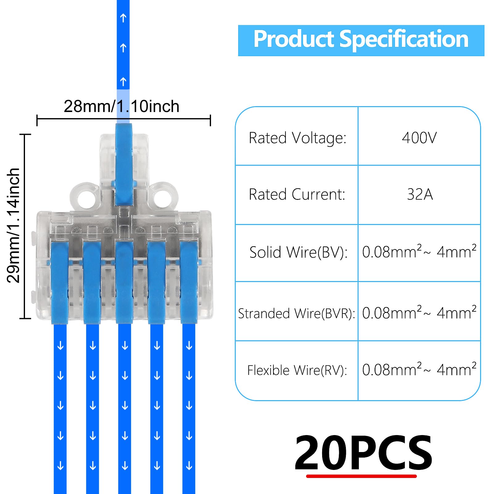 Snapklik.com : 20pcs Lever Wire Connectors, 1 In 5 Out Connectors For ...