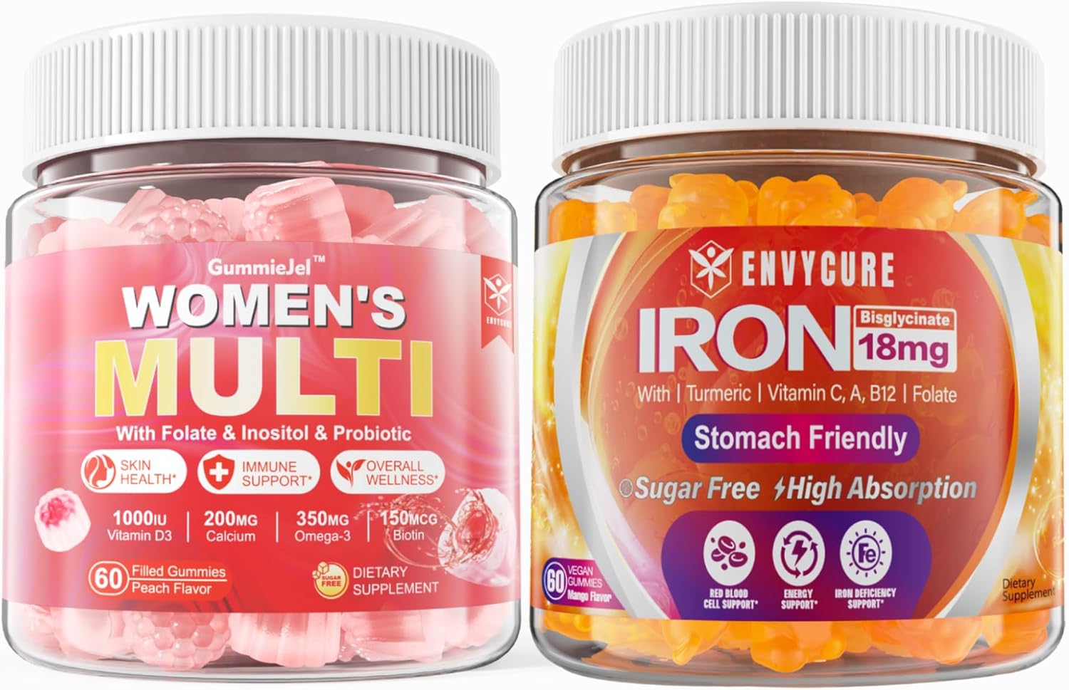 Amazon.com: envycure Sugar-Free Womens Multivitamin Gummies & 2 Pack Sugar Free Iron Gummies ...