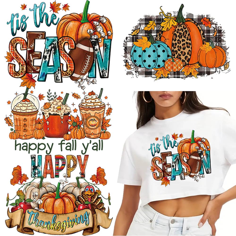 Amazon.com: 4 Packs Happy Thanksgiving Iron on Transfer Stickers Fall ...