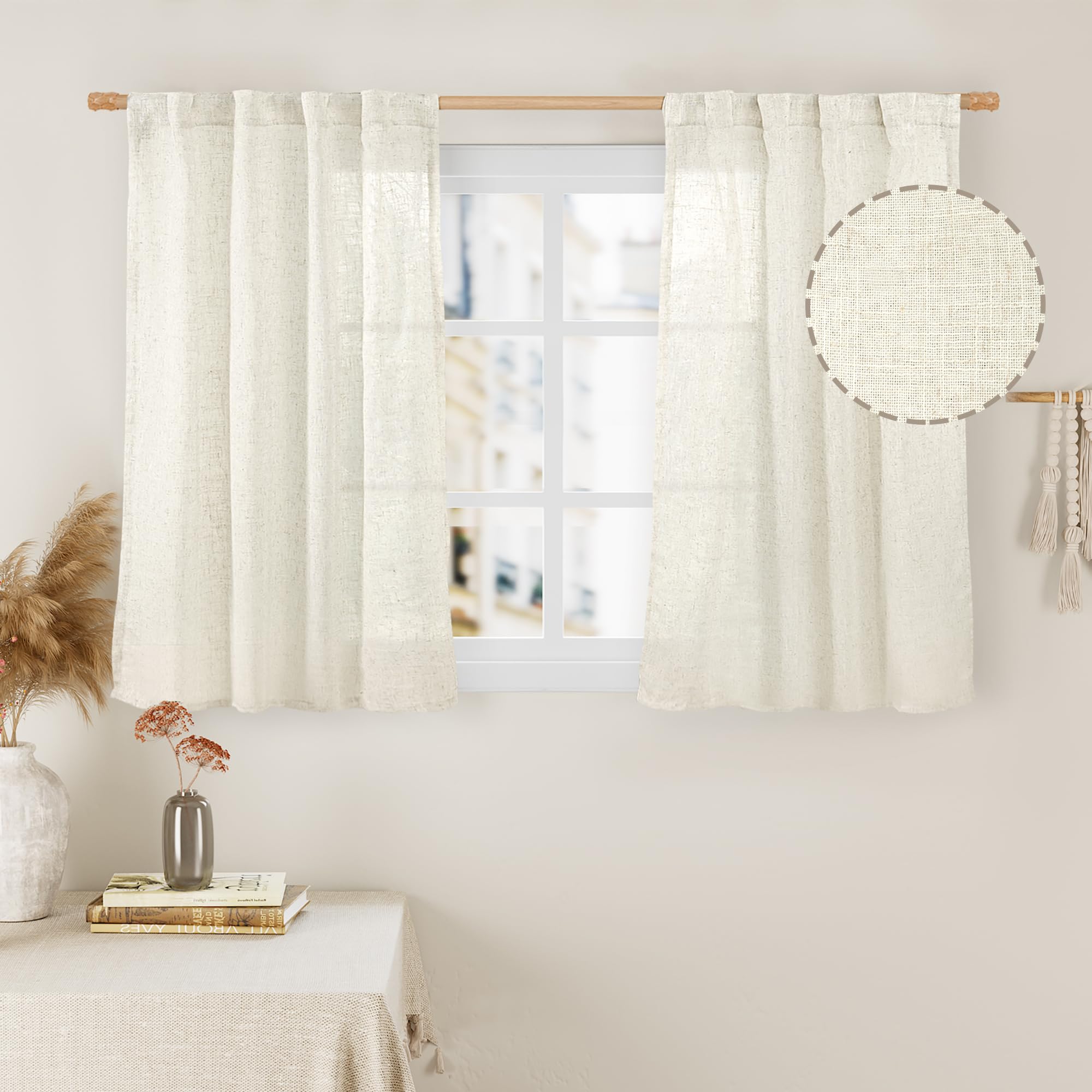 Amazon.com: LAMIT Linen Curtains 40 Inch Length 2 Panels, Cream Ivory ...