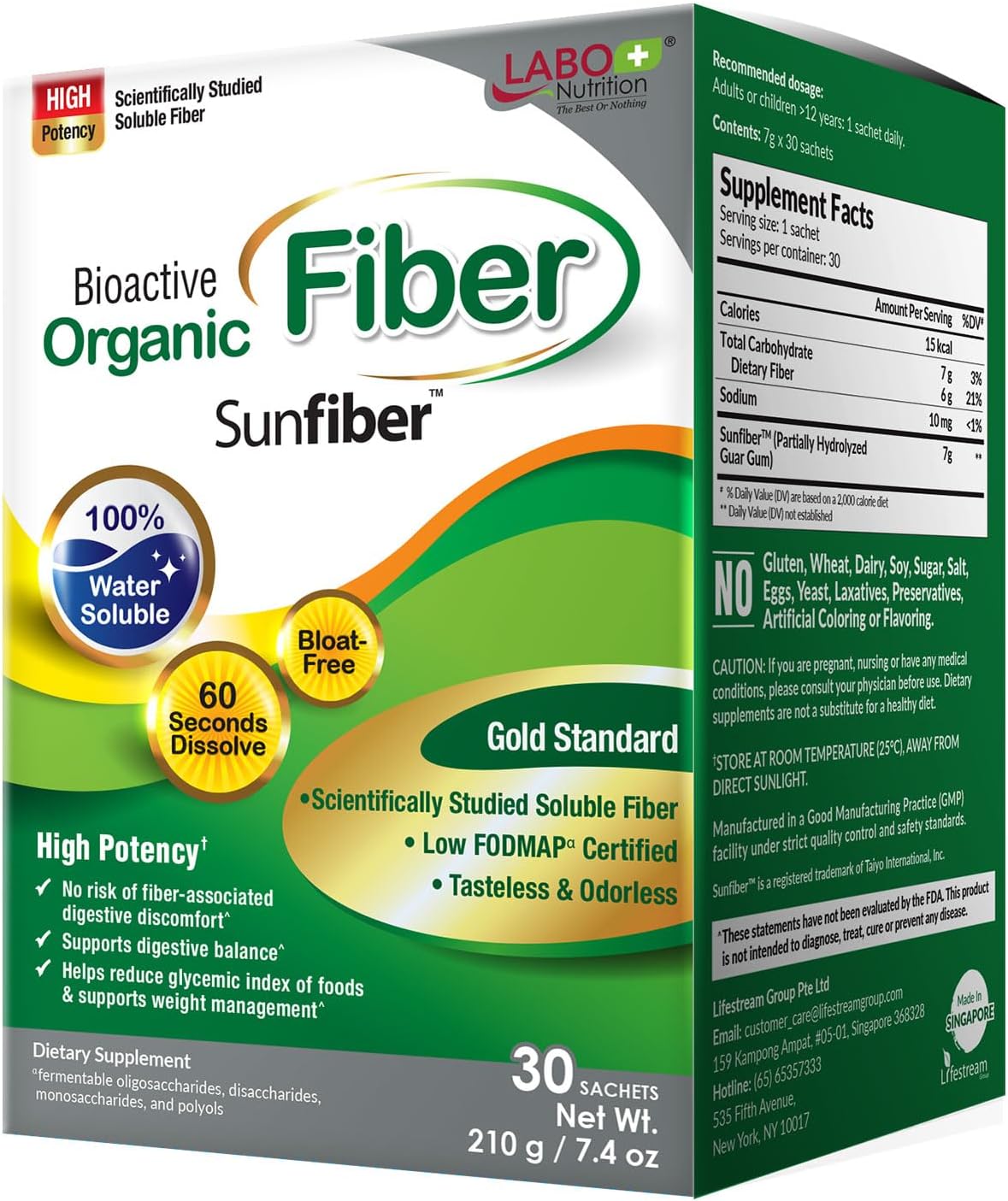 Amazon.com: LABO Nutrition Bioactive Organic Fiber, Sunfiber Soluble ...