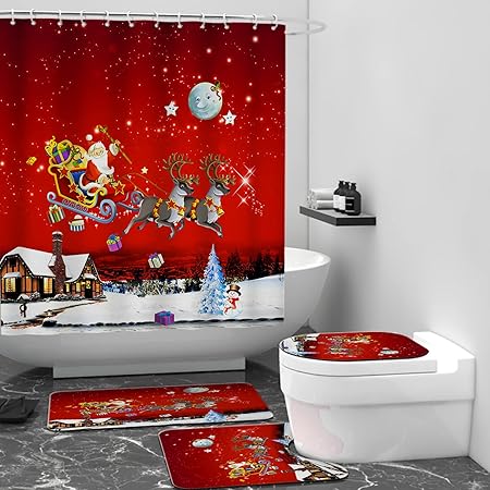 Amazon.com: Poedist 4 Pcs Christmas Bathroom Decor Set,Christmas Shower ...