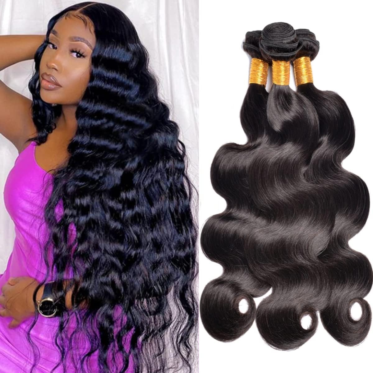 Body Wave Human Hair 3 Bundles 16 18 20 inch MSGEM Brazilian Body Wave ...