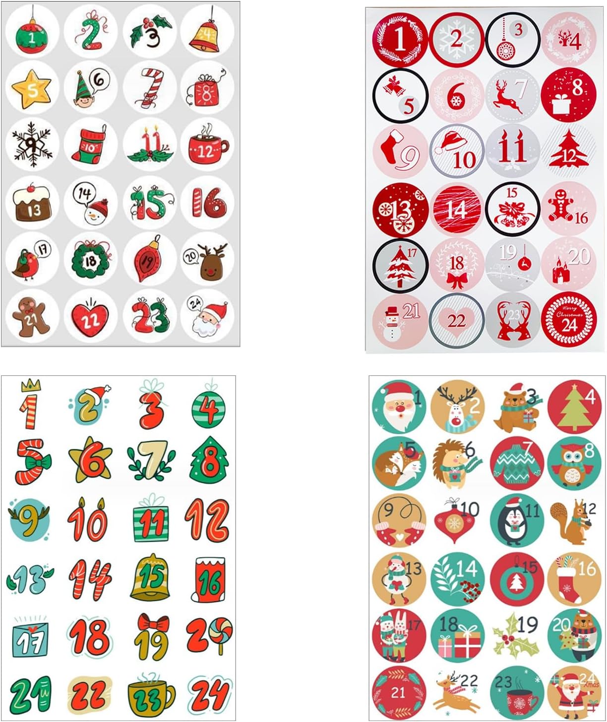 96Pcs Christmas Advent Calendar Stickers,1-24 Advent Stickers Numbers ...