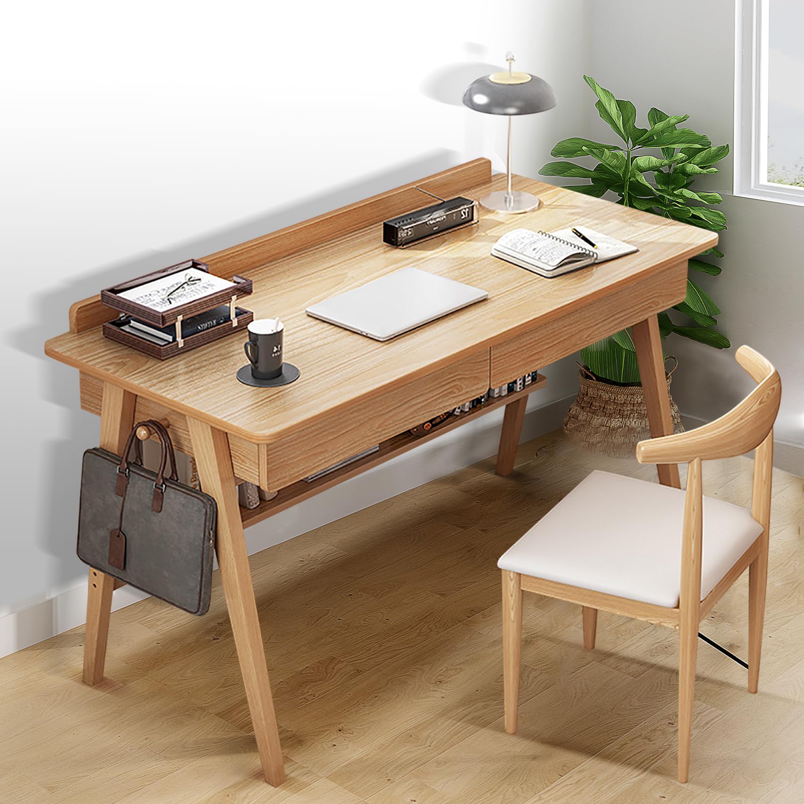 Amazon.com: Solid Wood Writing Desk with Drawers,Home Office Workbench ...