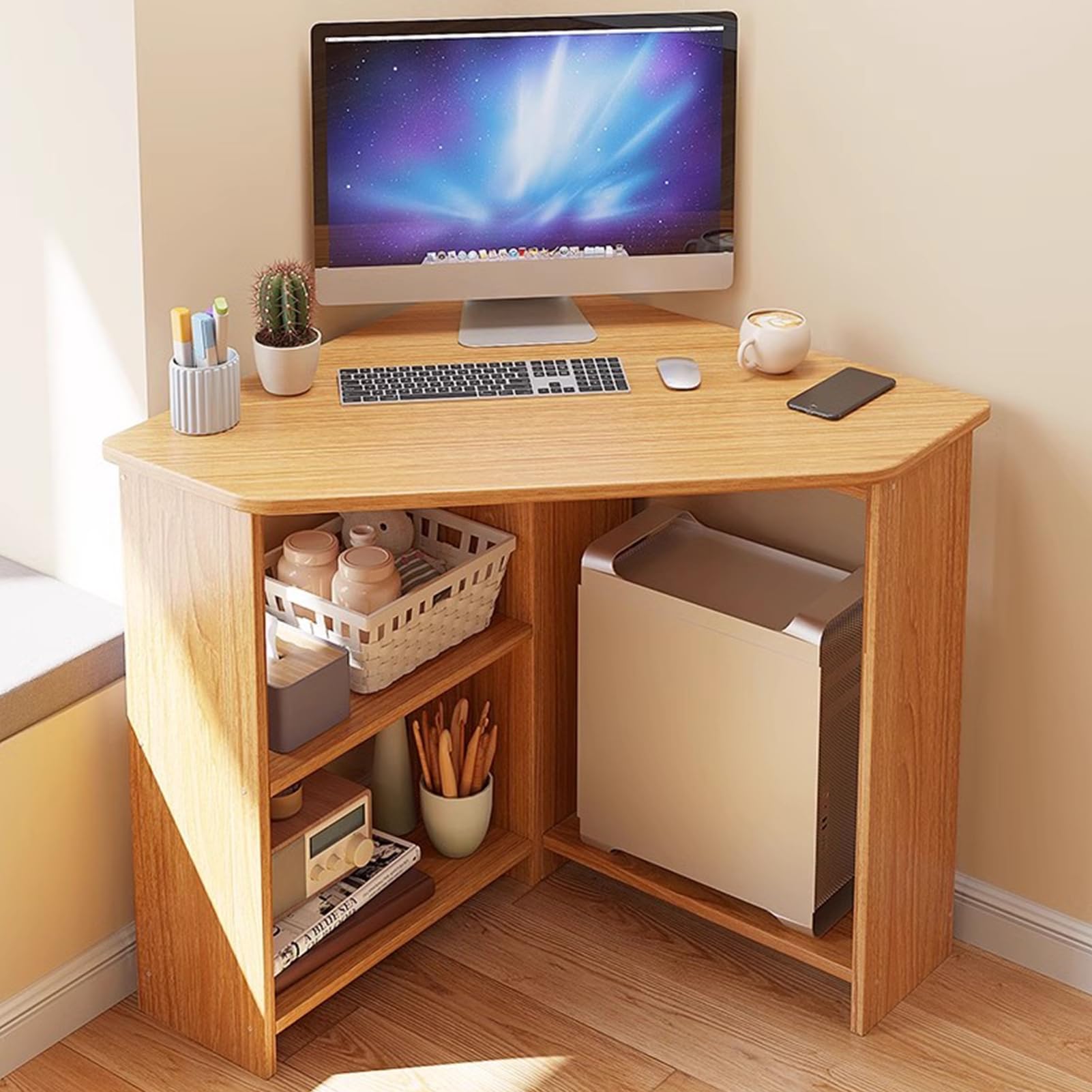 loyliawa Corner Desk, Small Desk with Drawers and Open Shelves, Corner ...