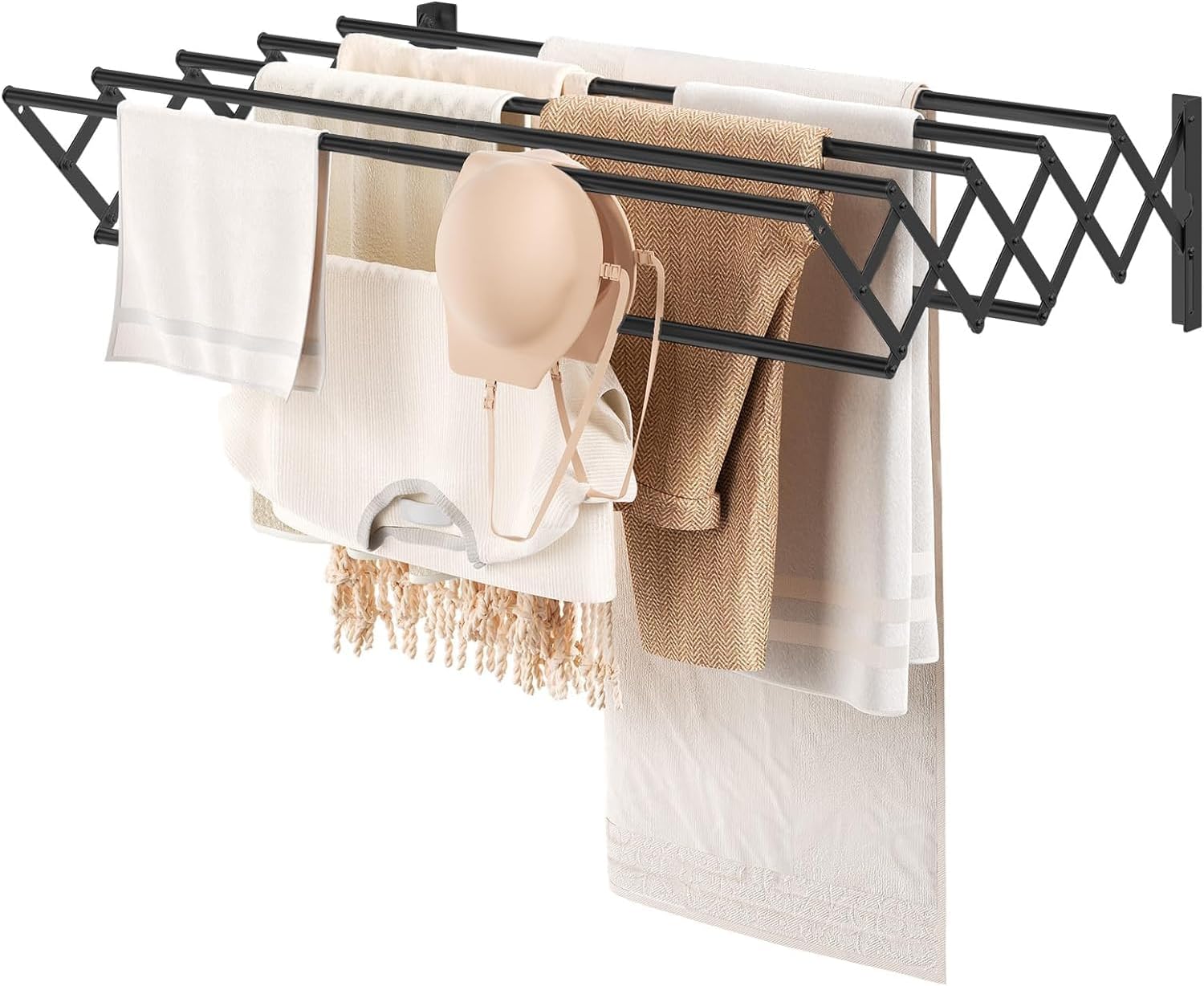 NOVECRAFTO Natural Wood Wall Drying Rack Clothes With Double Side Rails ...
