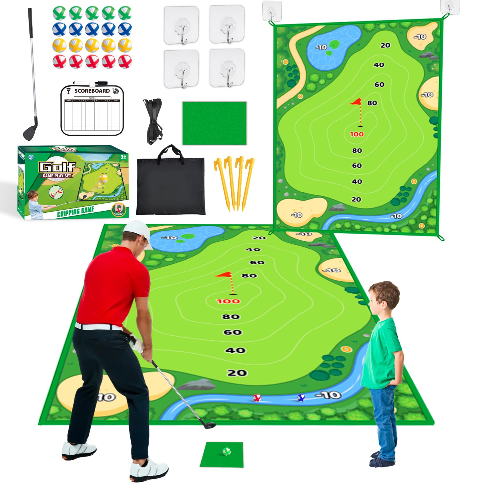 YLPARTCHER Golf Chipping Game Mat Set, 60"x40" Sticky Golf Pro Mat for ...