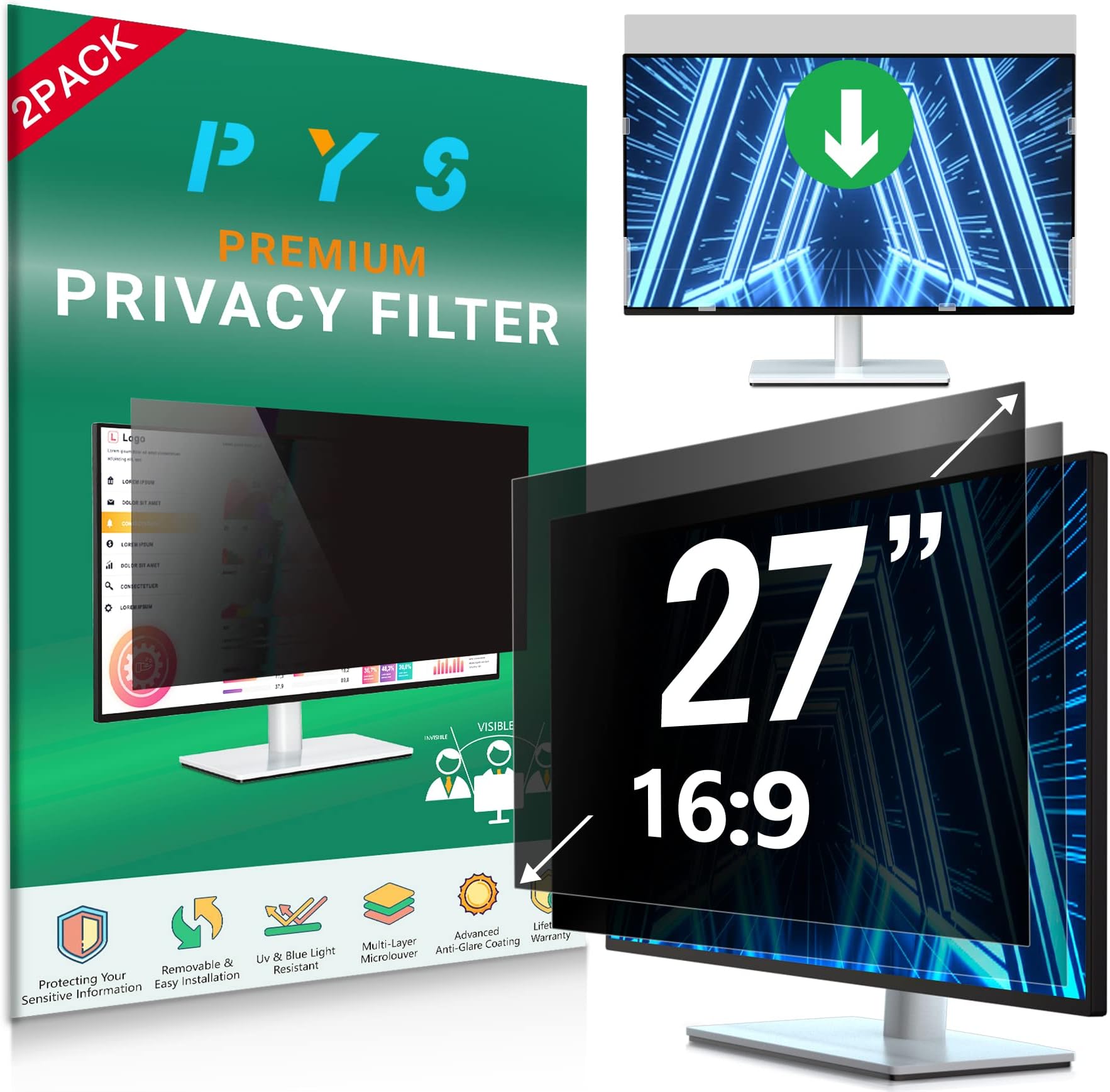 [2-Pack] Monitor Privacy Screen 27 Inch - Removable Computer Screen ...