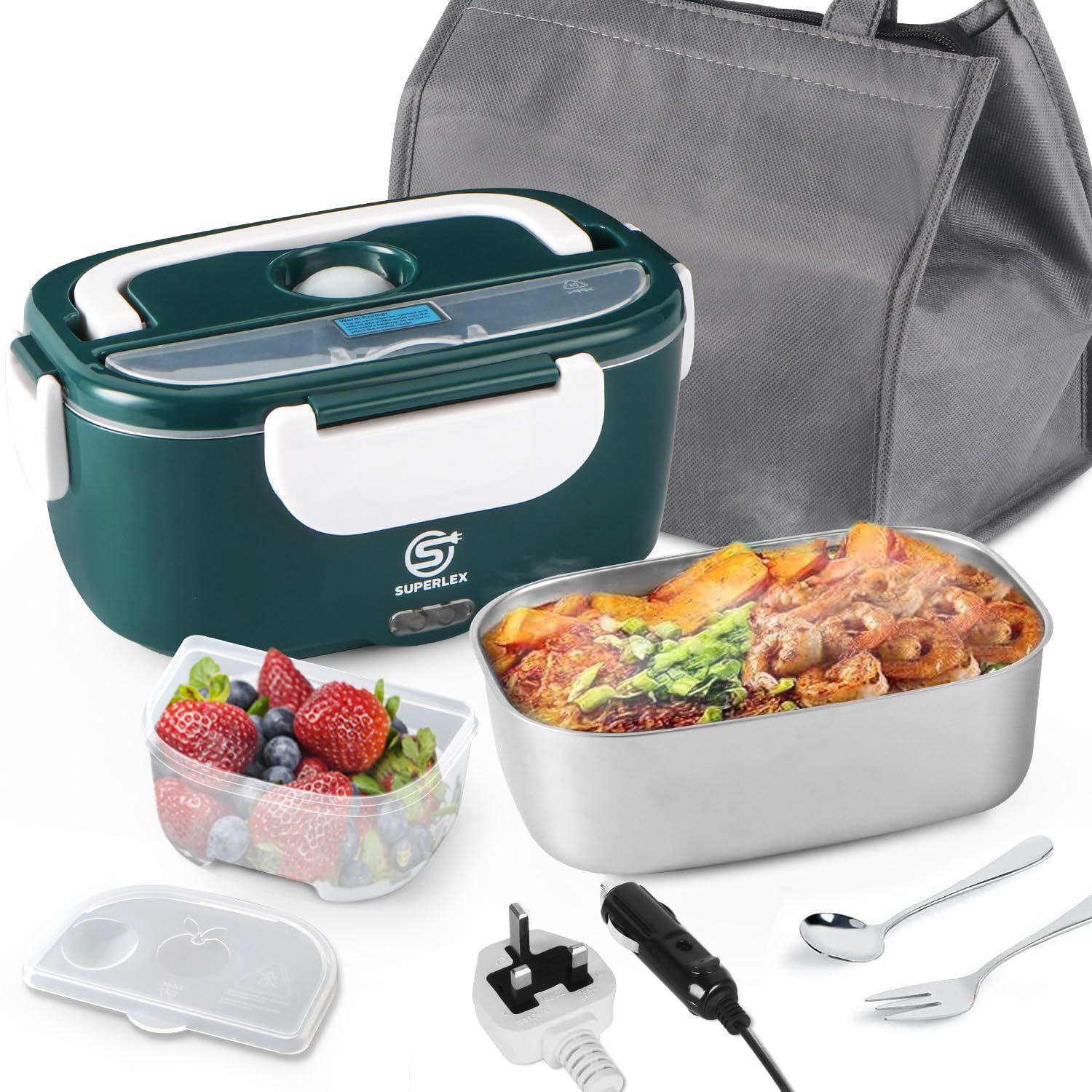 SUPERLEX 3-in-1 Electric Heating Lunch Box, 80W Food Heater, Hot Lunch ...