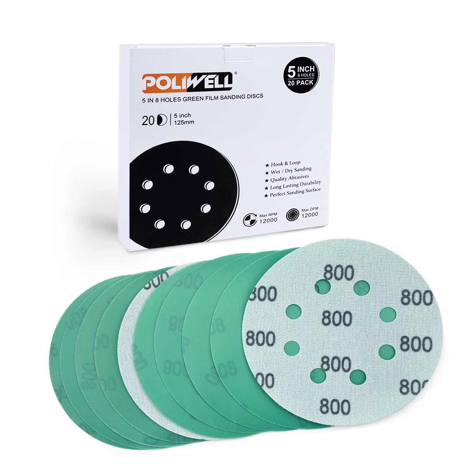 Snapklik.com : 5 Inch Sanding Disc 800 Grit, Wet Dry Film-Backed 5” 8 ...