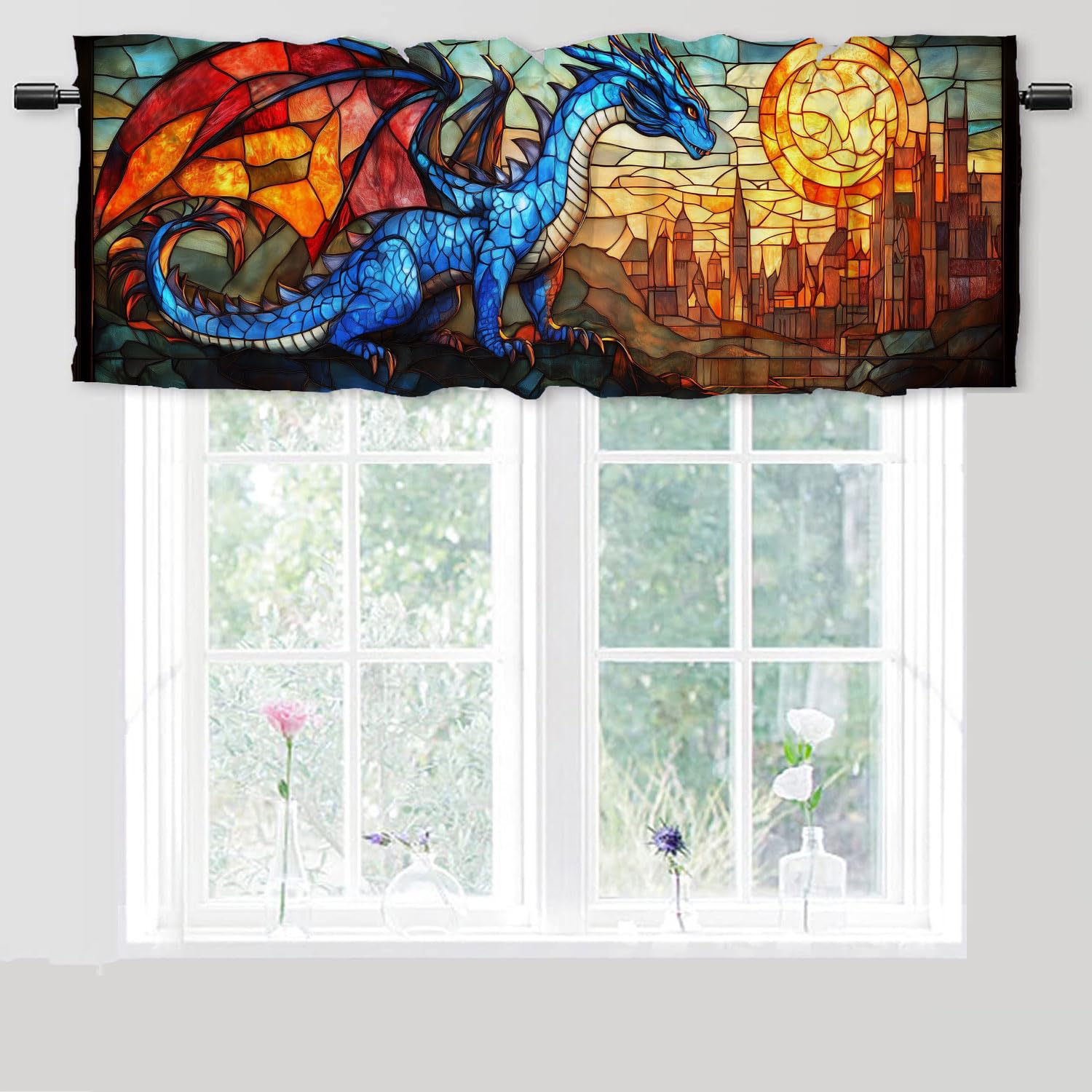 Amazon.com: Shixiaoyan Stained Glass Blue Dragon Valances Curtains for ...