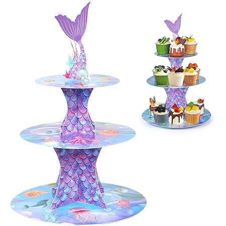 Amazon.com: 3 Tier Mermaid Cupcake Stand Party Decorations Mermaid ...