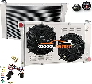 Amazon.com: OzCoolingParts Pro 3 Row Core Aluminum Radiator + 2 x 12" Fan w/Shroud + Thermostat ...