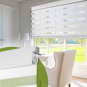 Amazon.com: MoDanCeQ No Drill No Tools Cordless Dual Layer Zebra Blinds, Blackout Zebra Shades ...