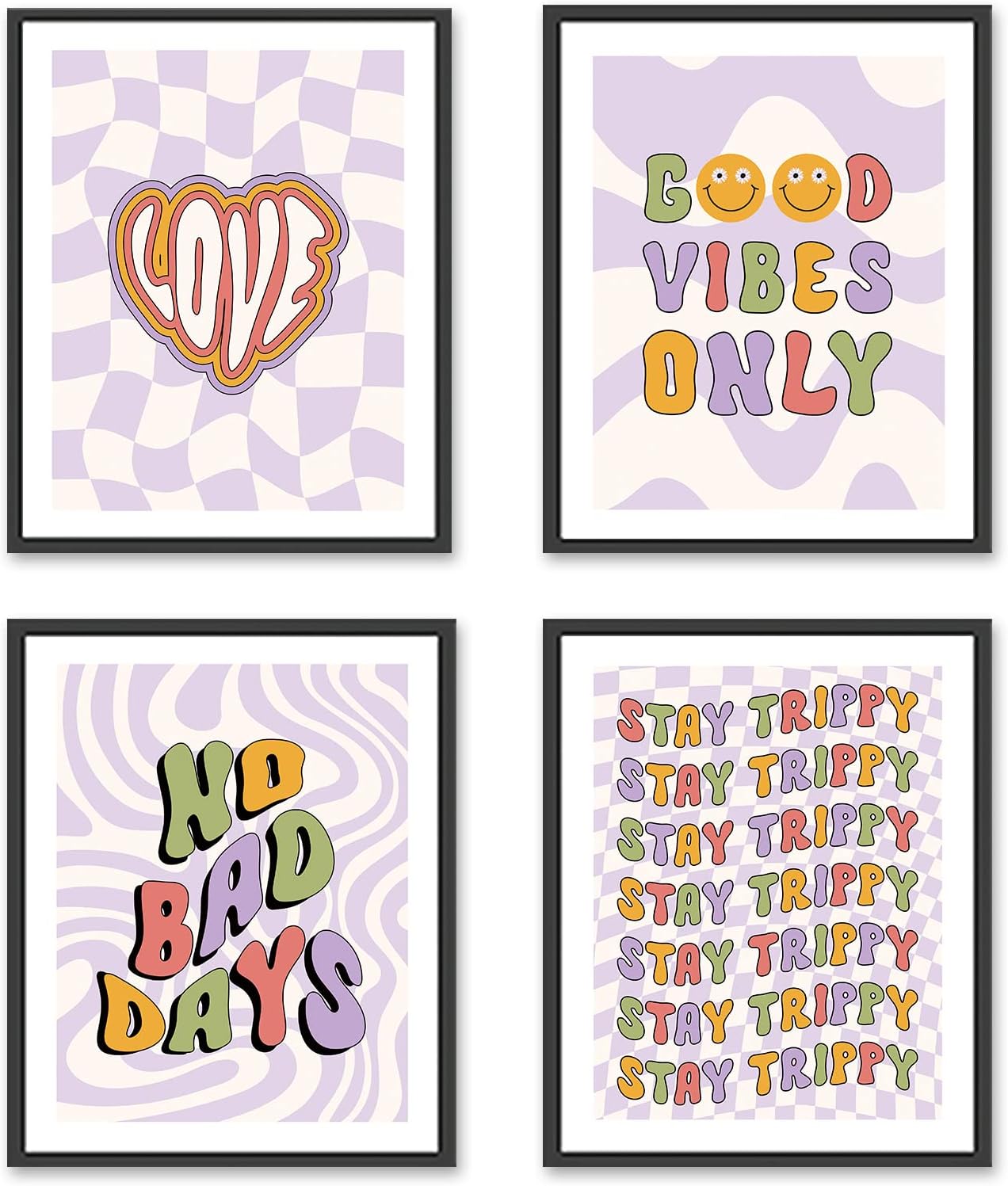 Amazon.com: YIXIHOMPT Retro Groovy Inspirational Wall Art - Set of 4 ...