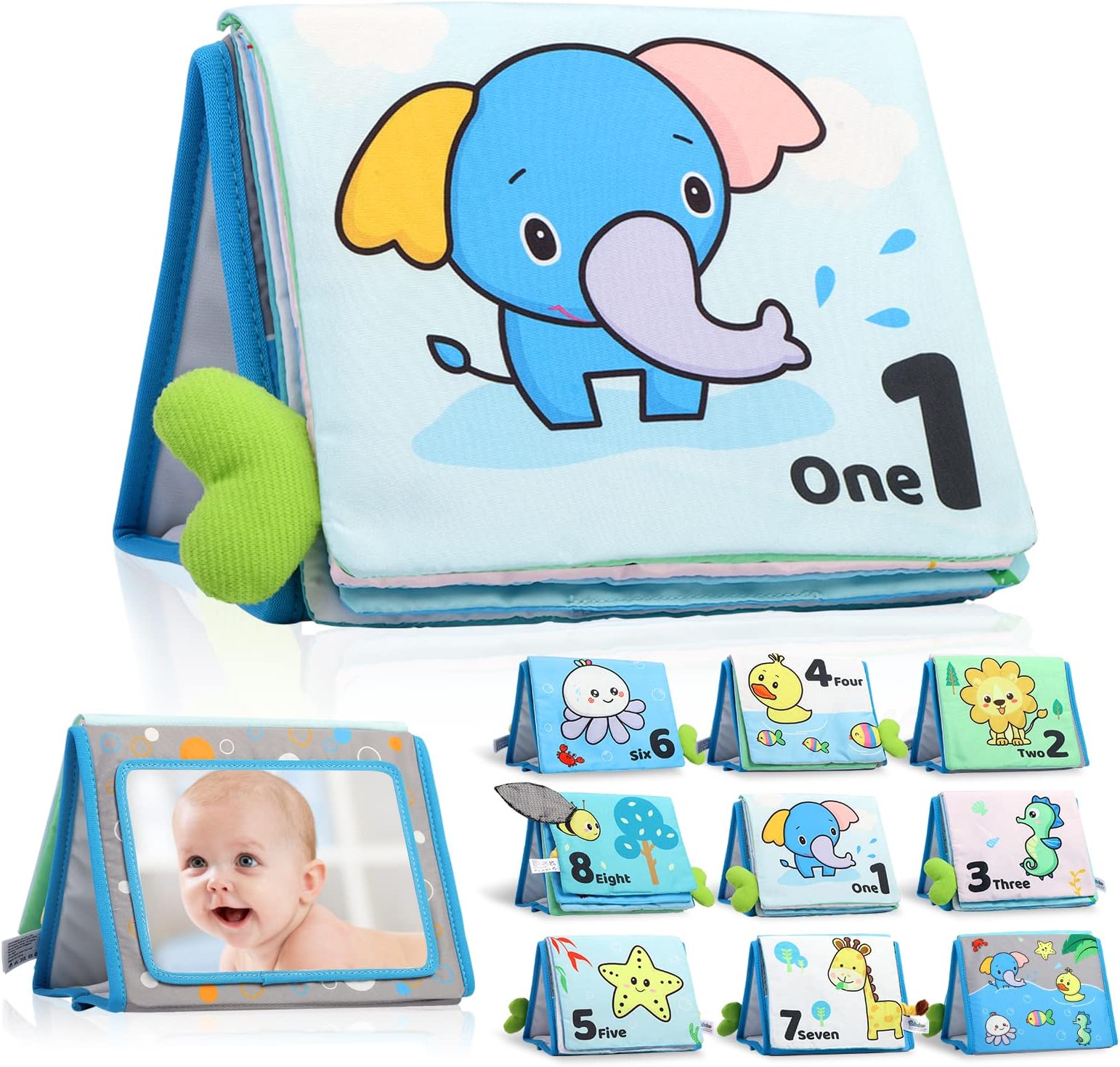 Baby Tummy time Toys Soft Crinkle Activity Book with Mirror for Toddler ...