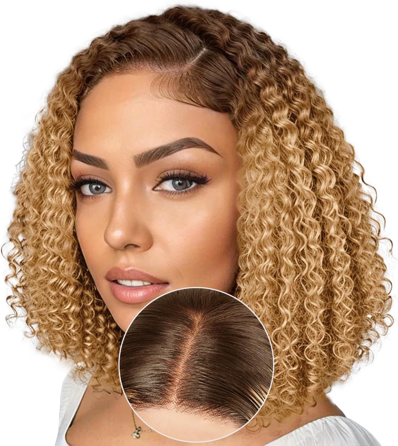 Amazon.com : Beahost Honey Blonde Curly Bob Lace Front Wig 13X4 T5/27 ...