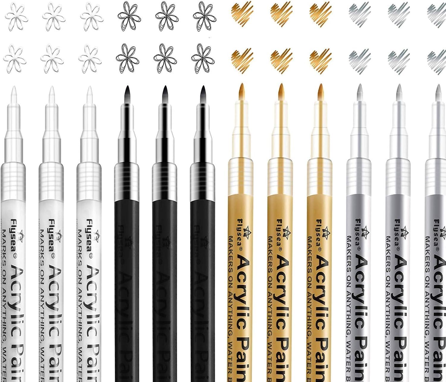 12 Pcs Acrylic Paint Pens, BetterJonny 0.7mm Paint Marker Permanent ...