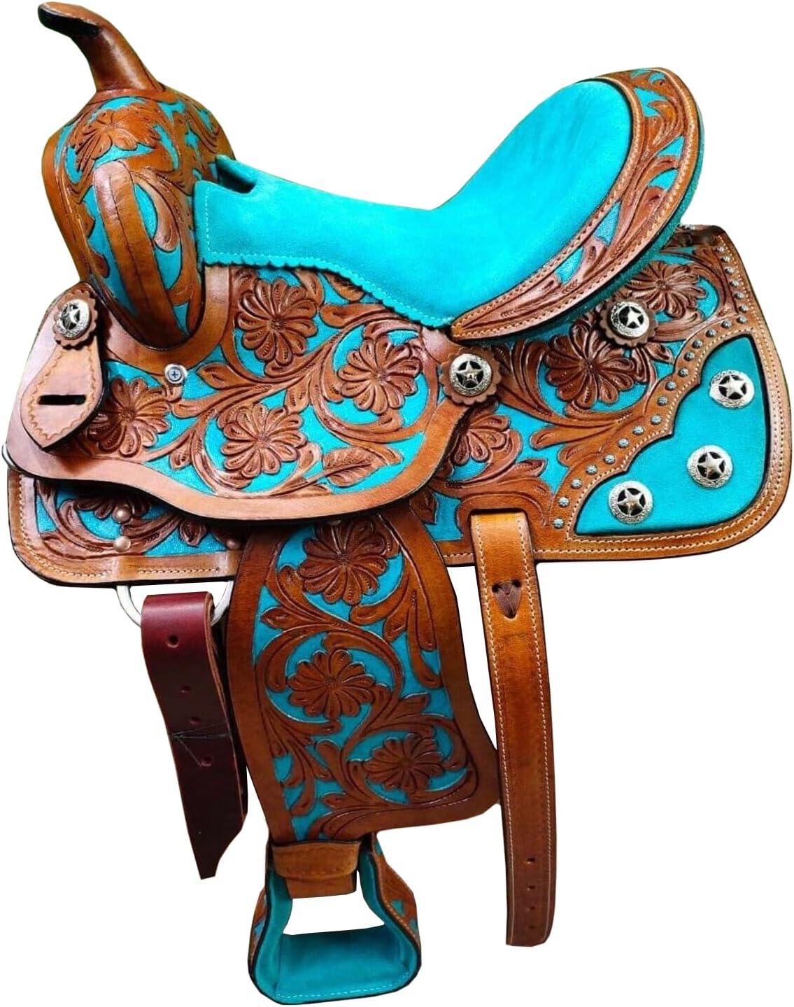 Turquoise Color Barrel Leather Horse Western Saddle with Tack Set 10 ...