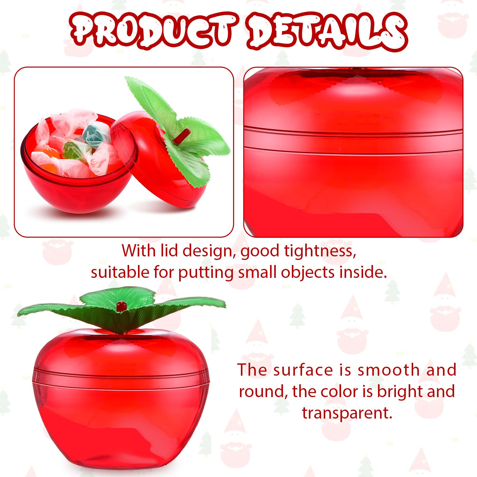 Leinuosen 160 Pack Christmas Red Apple Container 2 Inch Mini Apple ...