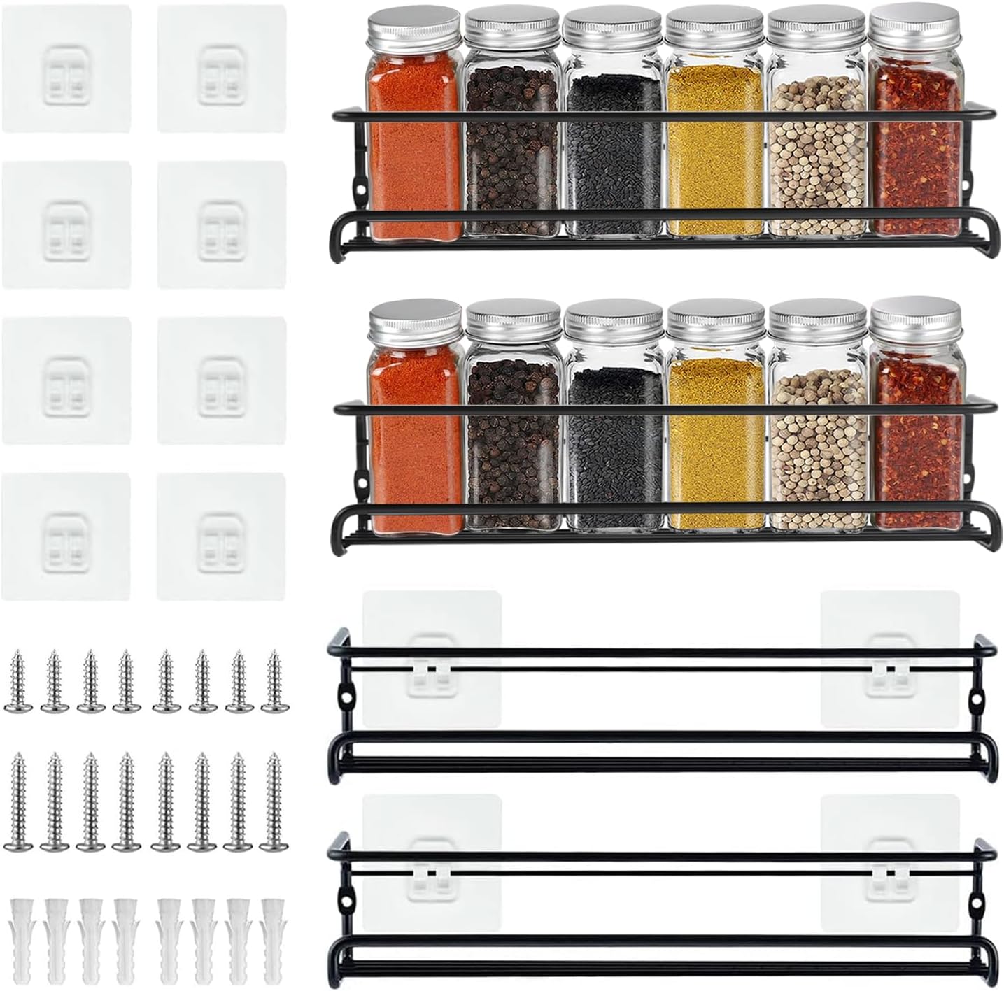 LONENESSL Spice Rack Organiser, 4 Tier Wall Mount Condiment Holder with ...