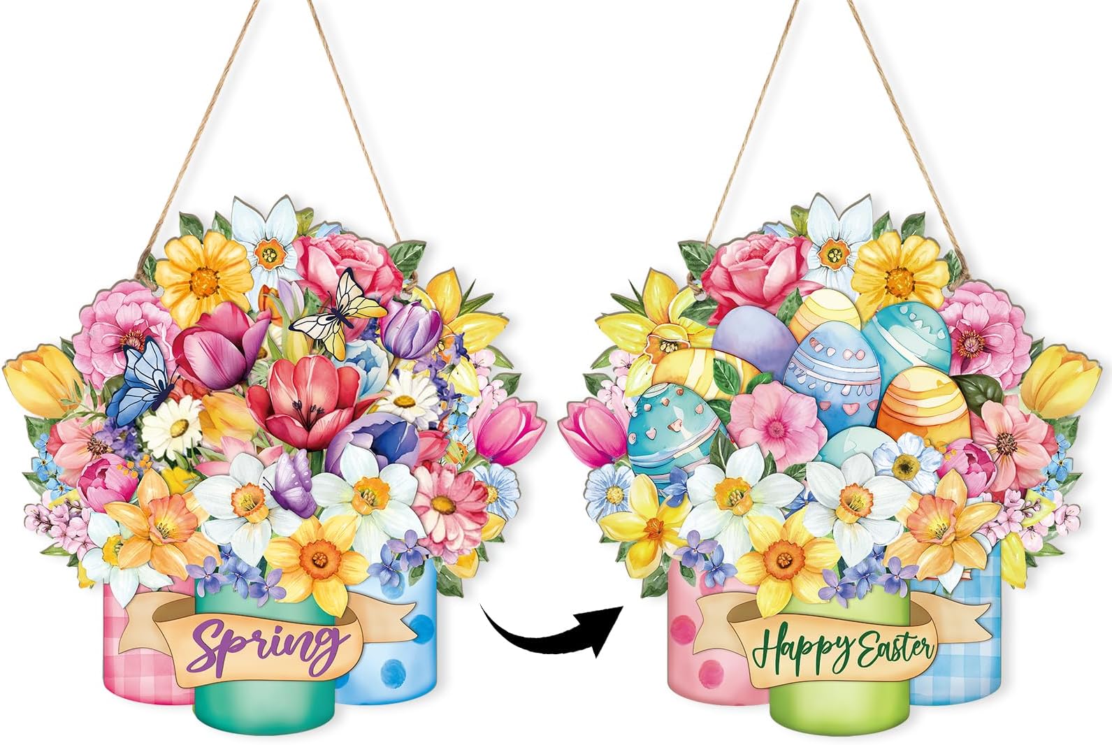 Amazon.com: Spring Flower Door Sign Spring Door Decor Hello Spring Sign ...