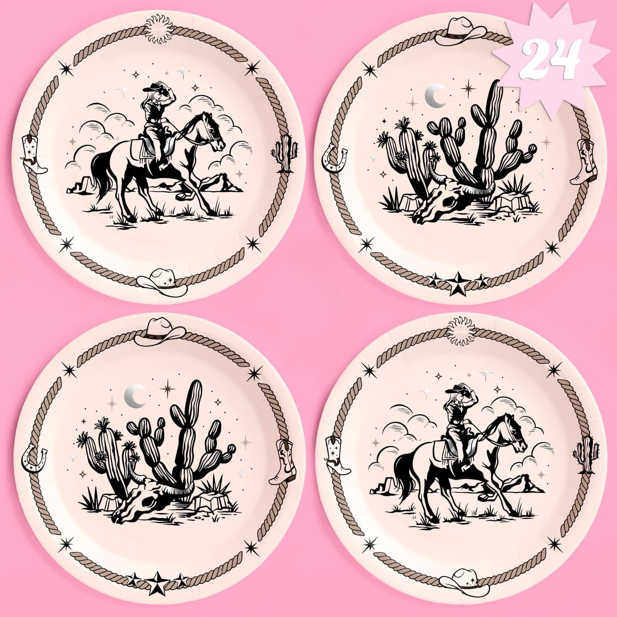 Amazon.com: Wiooffen 48PCS Western Paper Plates Western Cowgirl Party ...