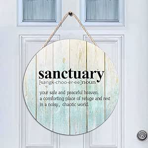 Amazon.com: Wooden Sign with Saying Sanctuary Round Wood Hanging Door ...
