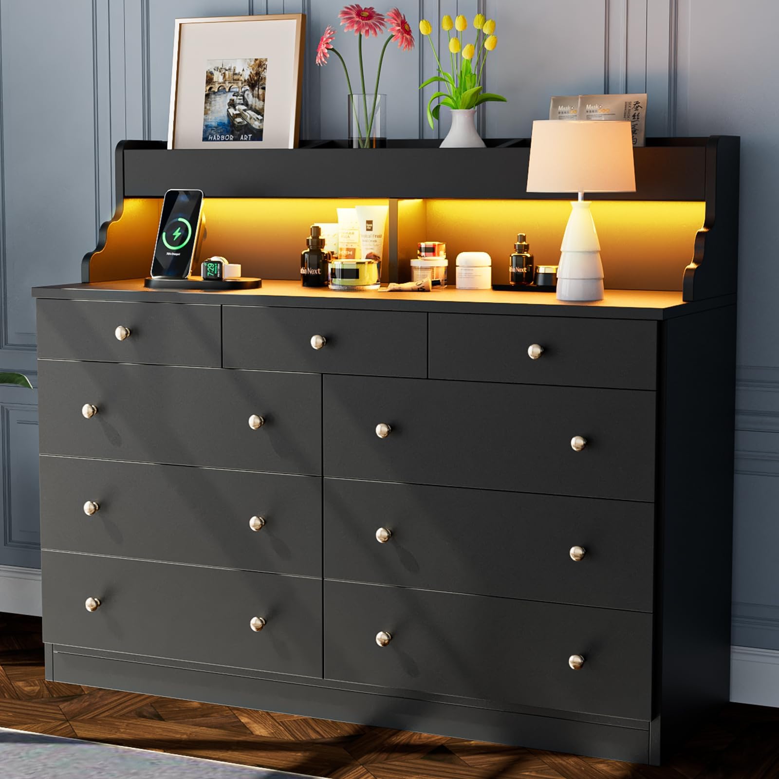 Amazon.com: 9 Drawers Dresser, Dresser for Bedroom with Power Outlet ...