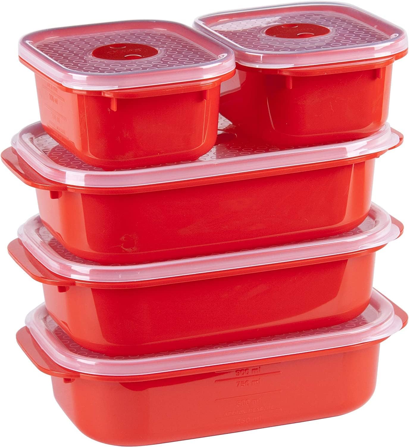 Decor Microsafe Oblong Set, Pack of 5 Pieces, Red: Containers: Amazon ...