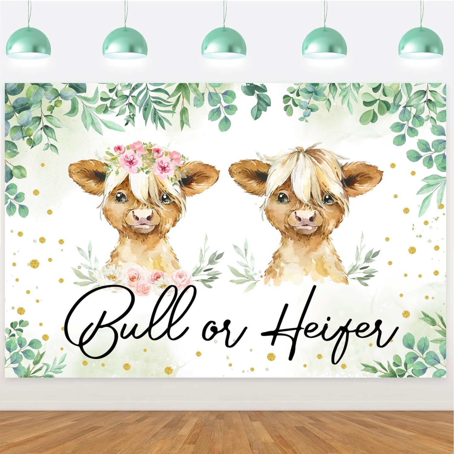 Amazon.com : Highland Cow Theme Bull or Heifer Backdrops Gender Reveal ...