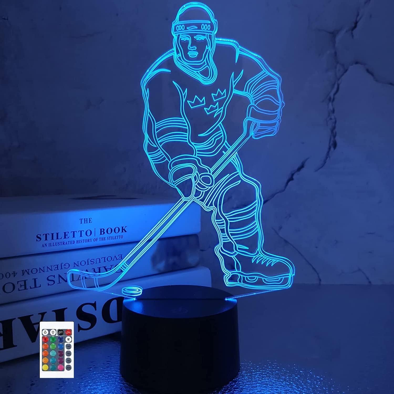 SUPERIORVZND 3D Ice Hockey Athlete Night Light Remote Control Power ...