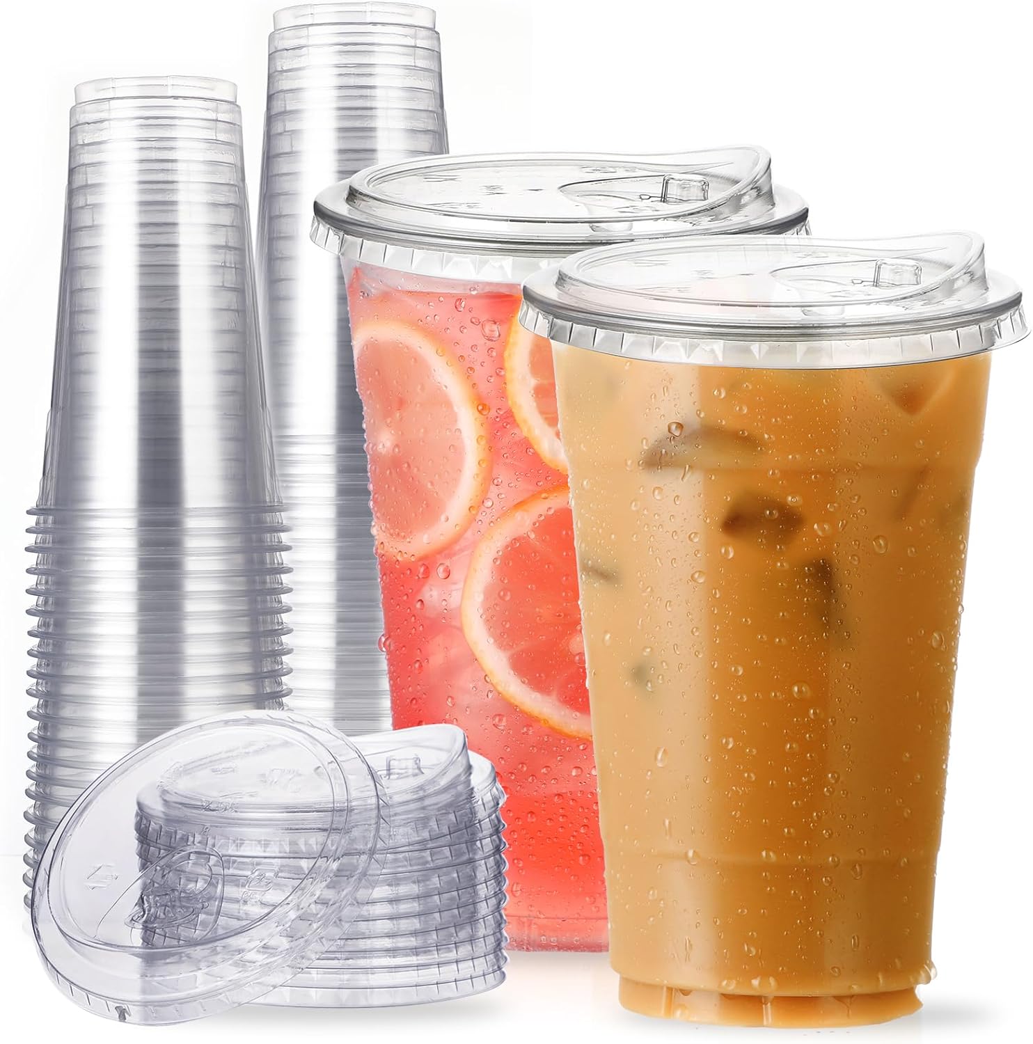 Amazon.com: 24 oz Clear Plastic Cup s with Strawless-Sip-Lids, 25 Sets ...