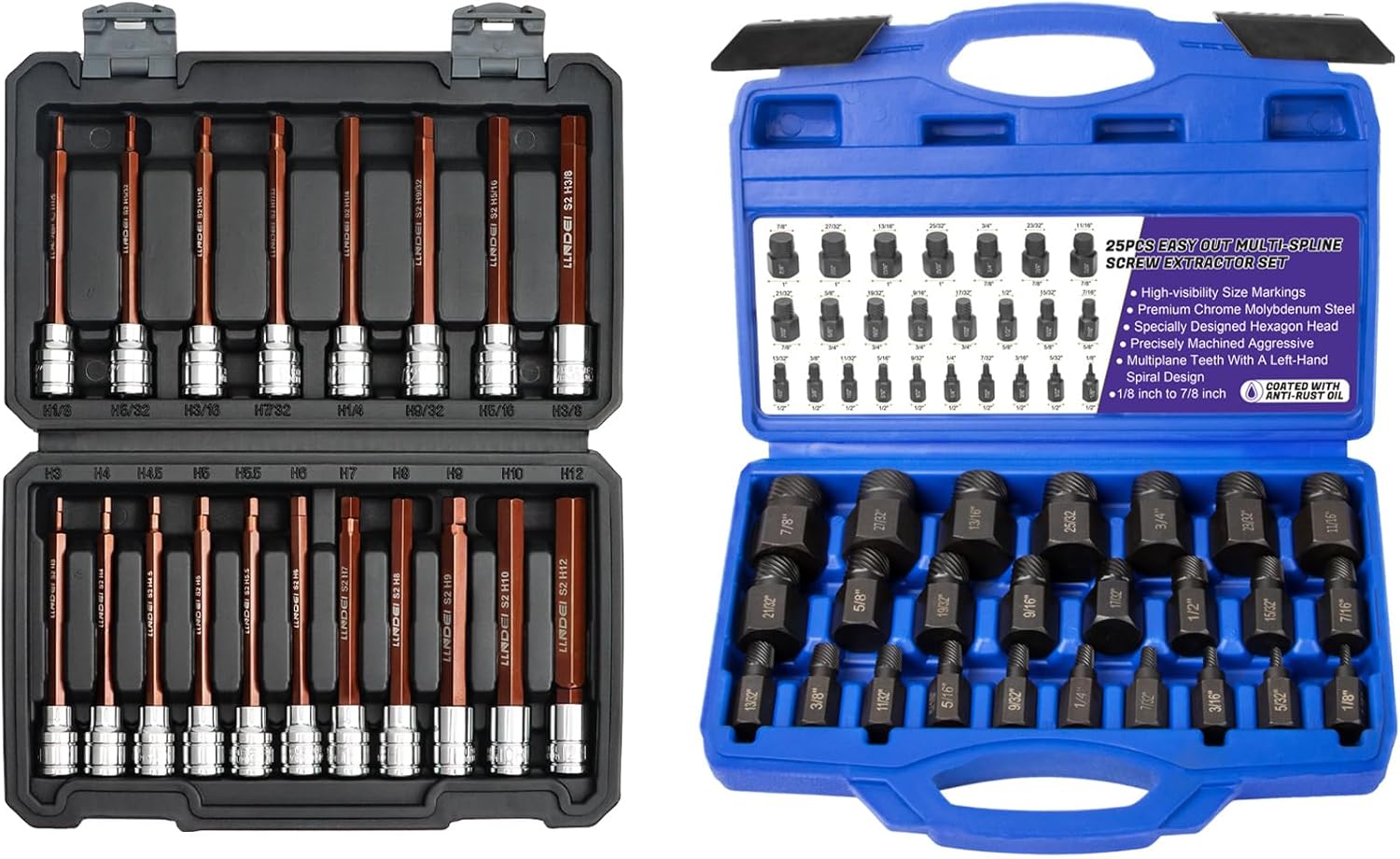 LLNDEI 19PCS 3/8-Inch Drive Extra Long Allen Hex Bit Socket Set&25 PCS ...