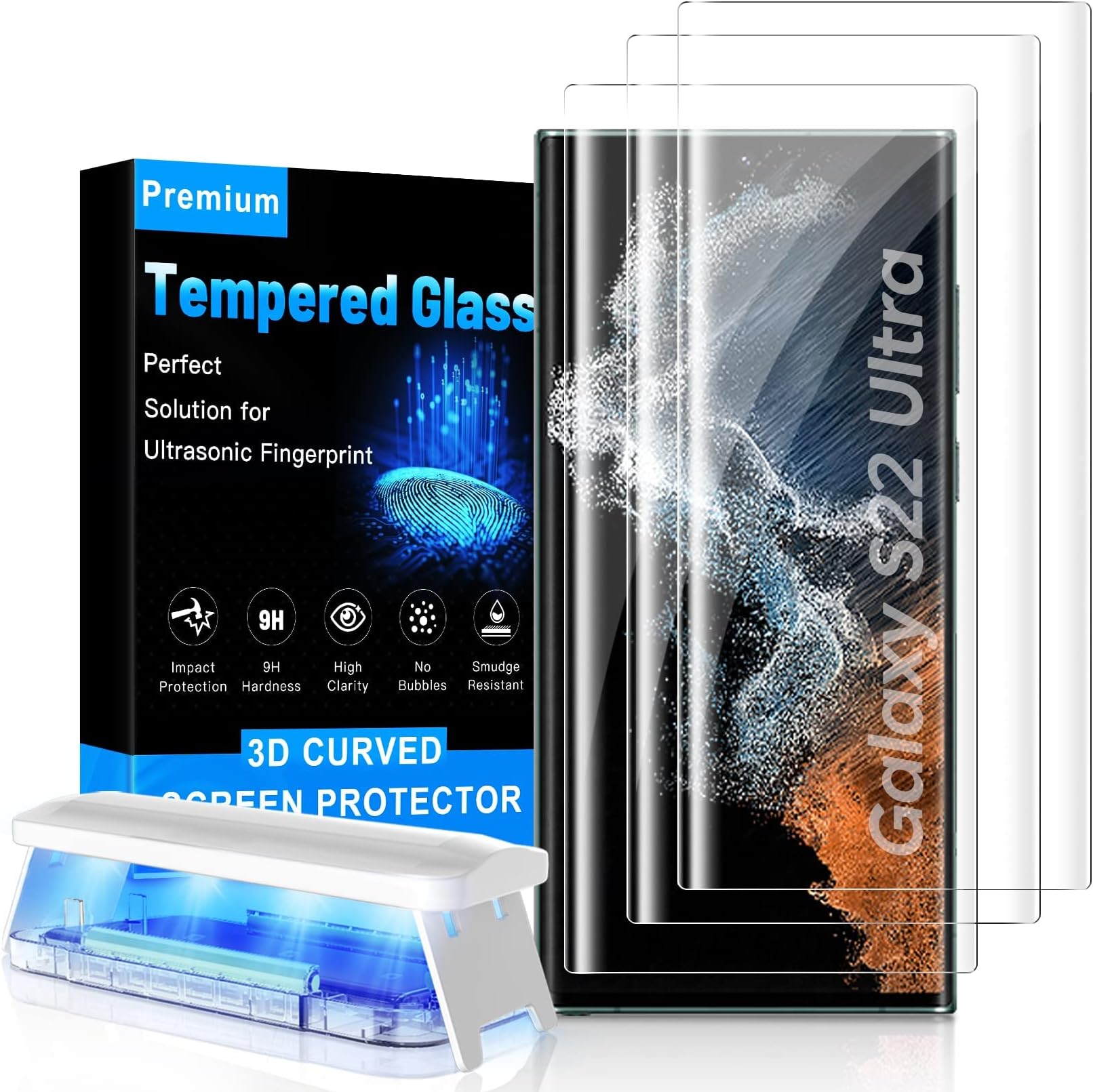 Mowei [3-Pack] Galaxy S22 Ultra Tempered Glass Screen Protector ...