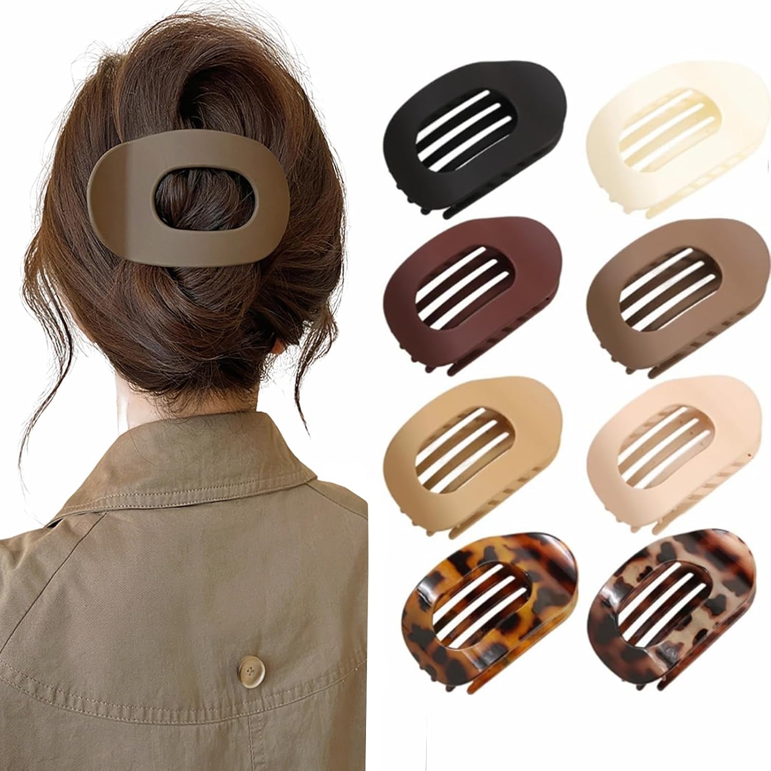 8 PCS Flat Hair Clips for Women Girls French Round Lay Down Hair Claw ...