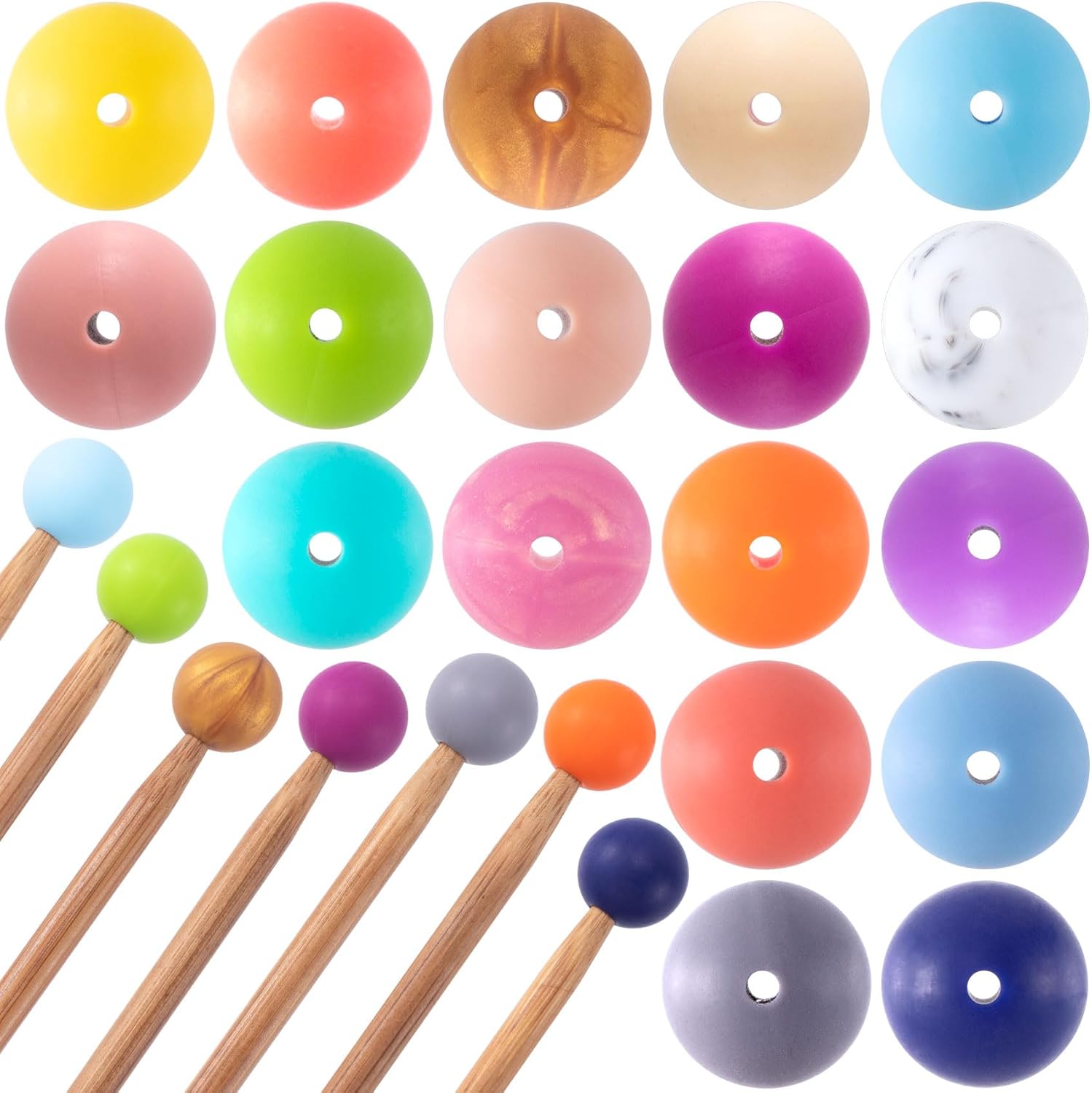 Amazon.com: Mxxipp 18pcs Beads Knitting Needle Stoppers 15mm Macaron ...