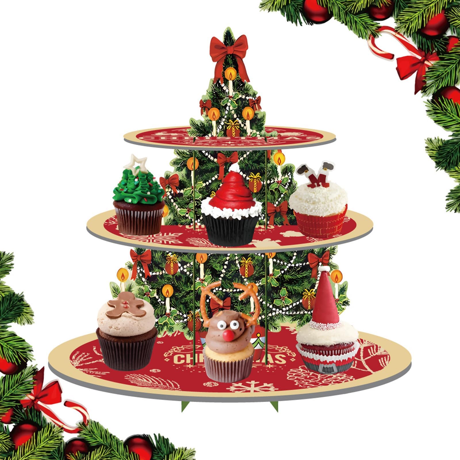 Amazon.com: Christmas Cupcake Stand, 3 Tier Christmas Tree Dessert ...